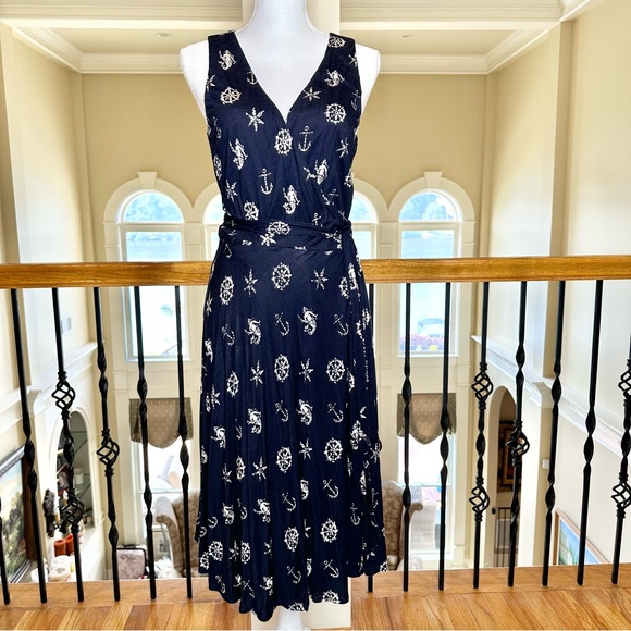 Tocca | Dresses | Tocca Navy Midi Wrap Dress With Nautical Print Twisted Rope Belt | Poshmark